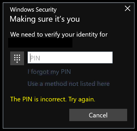 I have a 6 digit PIN, but Windows Security only accepts 4 digit entry ...